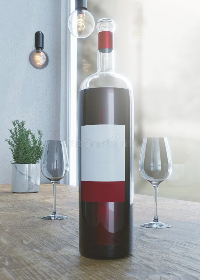 Bottles of Wine in Wooden Restaurant Table Stock Image - Image of table ...