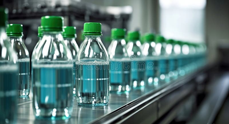 Bottling Beverages in Pristine Plastic Bottles at a Bright Factory Line ...