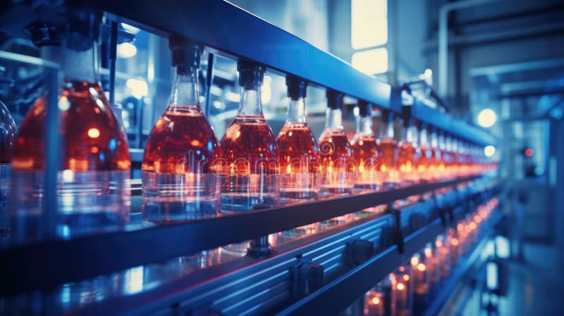 Bottling Factory. Drink Bottling Line for Processing and Bottling into ...