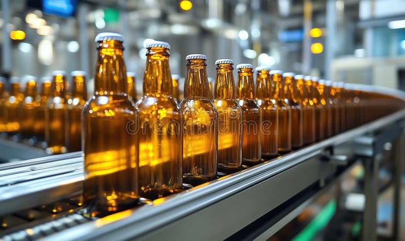 Bottling Line Amber Beer Bottles Modern Brewery Facility Stock Photos ...