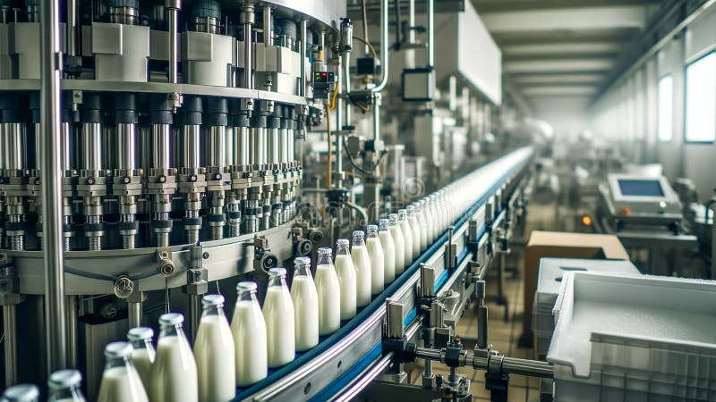 Bottling Milk Production Line in a Factory Stock Image - Image of curd ...