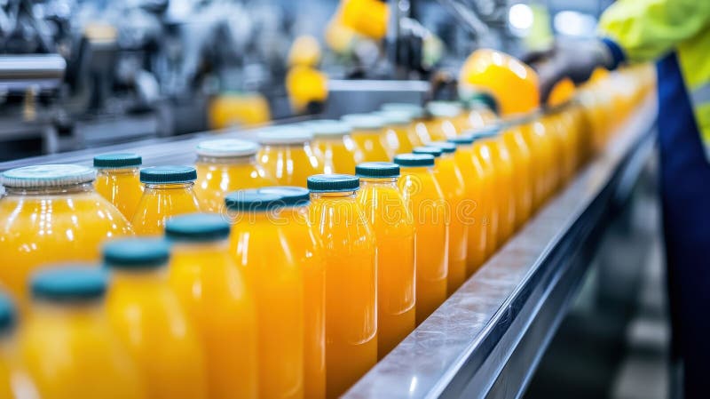 Bottling Process of Orange Juice in a Production Facility Stock ...