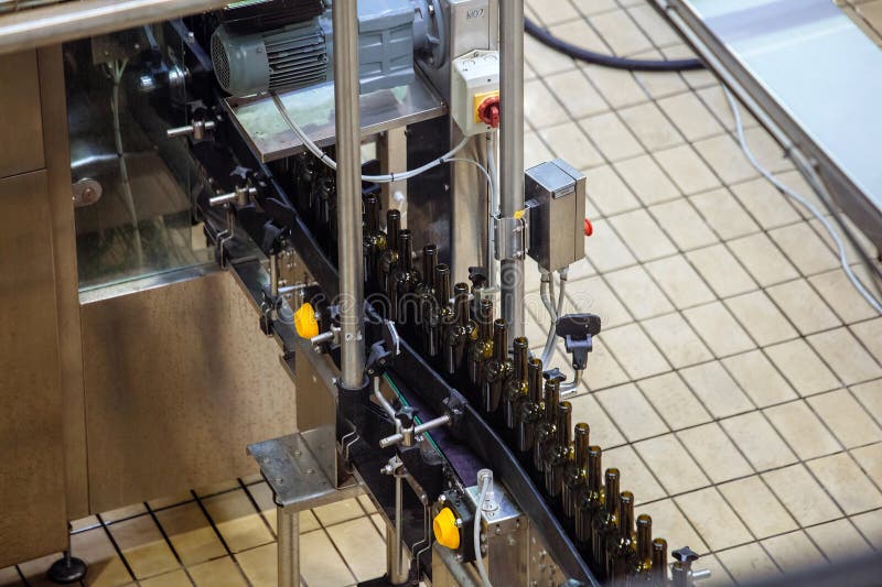 Bottling and Sealing Wine Conveyor Production Line at Modern Winery ...