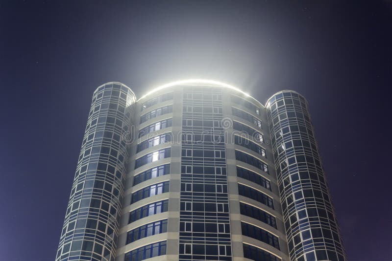 Bottom Angle Shooting Modern Urban Building with Neon Light Editorial ...