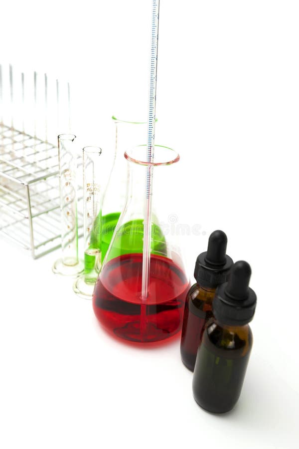 Bottom and Beaker Isolated on White. Several Chemical Solution in Flask ...