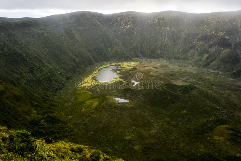 The Bottom of an Extinct Crater with a Small Lake on the Island Stock ...