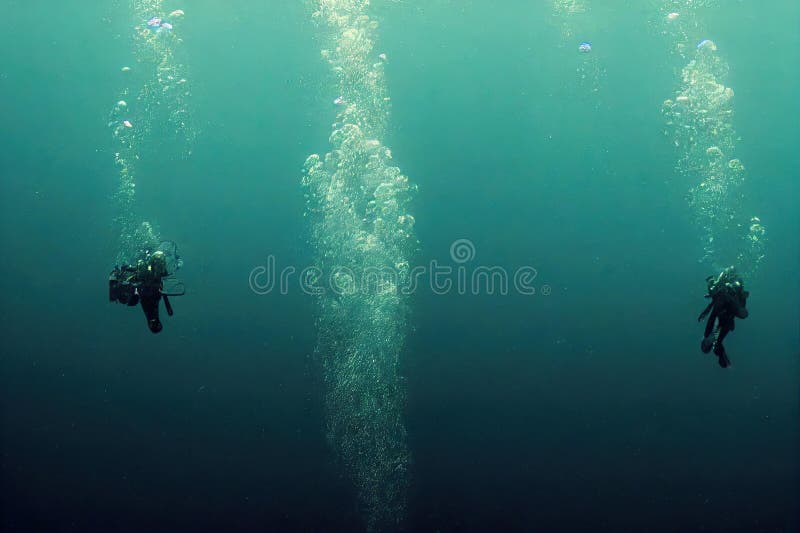 The Bottom of the Ocean and the Diver Underwater View Air Bubbles ...
