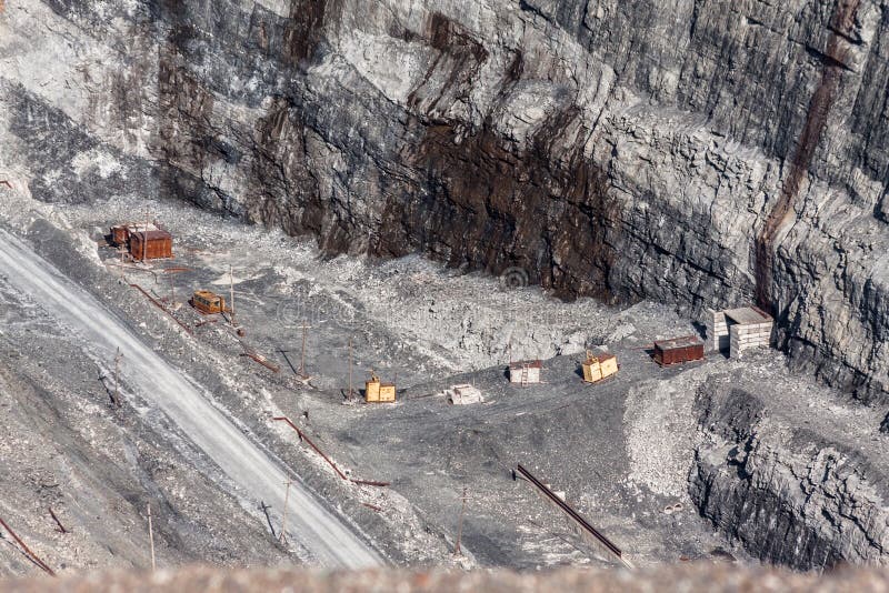 Bottom of Open Pit with Small Abandoned Buildings and Structures Stock ...