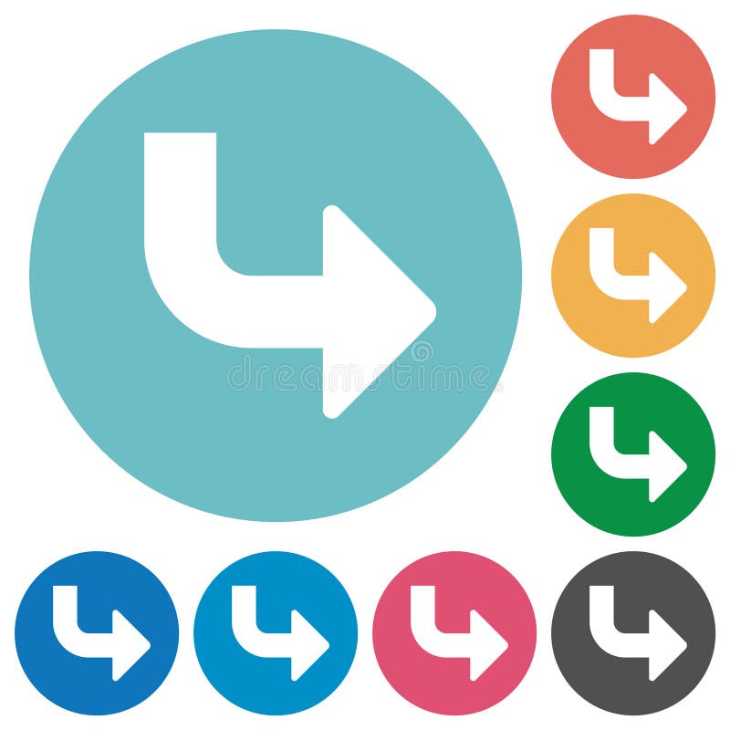 Bottom Right Side Turn Arrow Solid Flat Round Icons Stock Vector ...