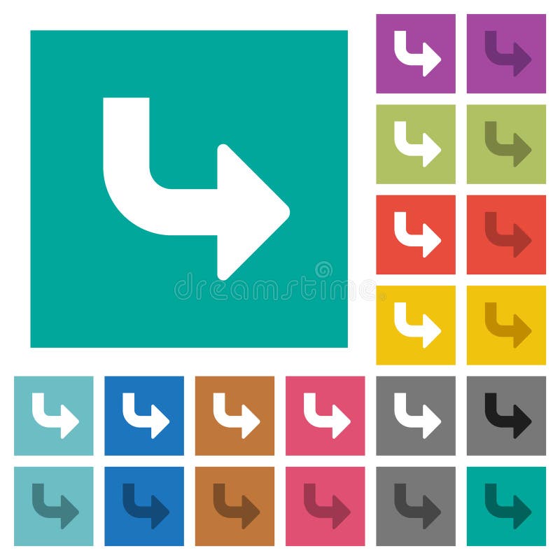 Bottom Right Side Turn Arrow Solid Square Flat Multi Colored Icons ...