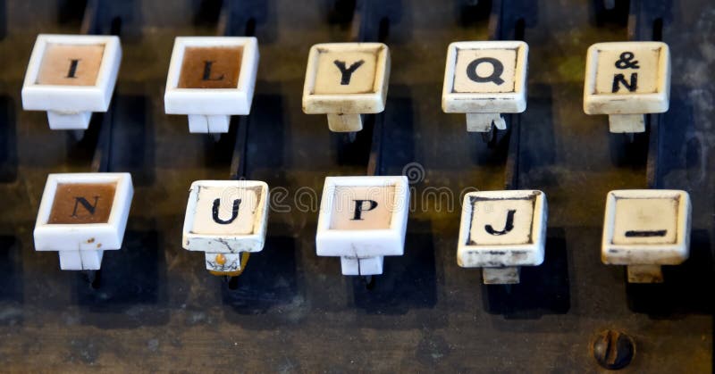 Bottom Row of Linotype Keys Stock Image - Image of weathered, faded ...