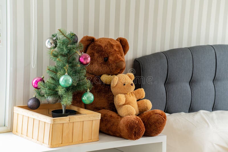 The Bottom Two Teddy Bears are Paired with a Christmas Tree. Stock ...