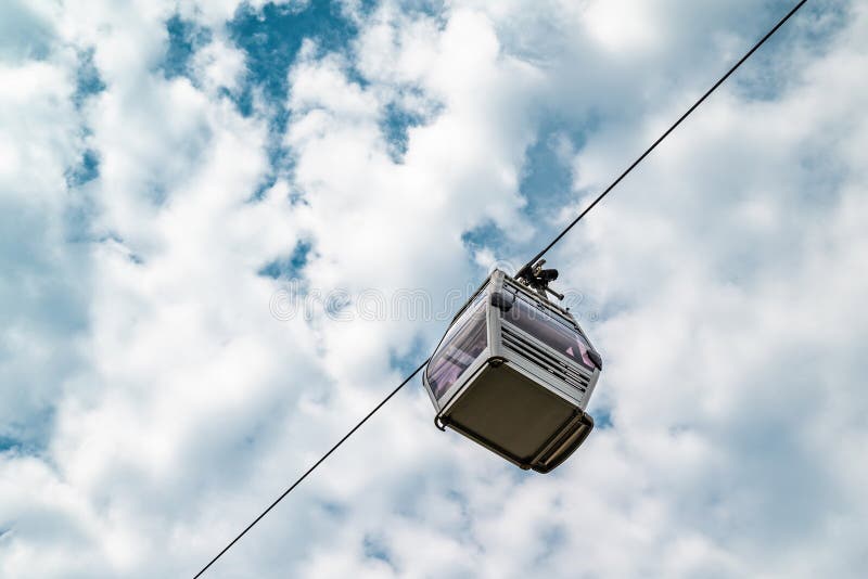 Bottom Up View of Cable Car Cabin in Front of Cloudy Sky Stock Image ...