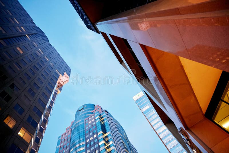Corporate Skyscraper Buildings at Dawn in Montreal, Canada Stock Photo ...