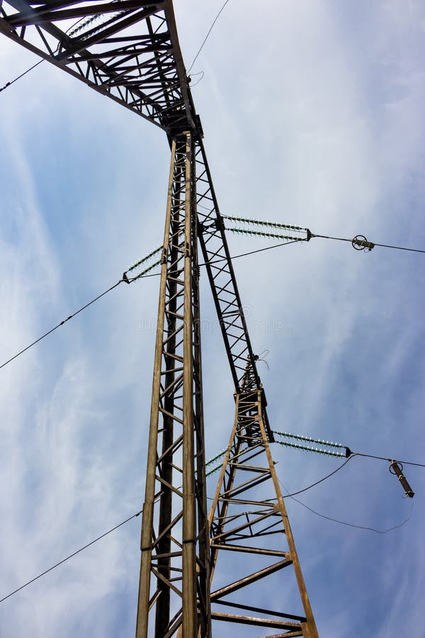 Bottom-up View of a 220 KV Overhead Power Line Tower Structure Stock ...