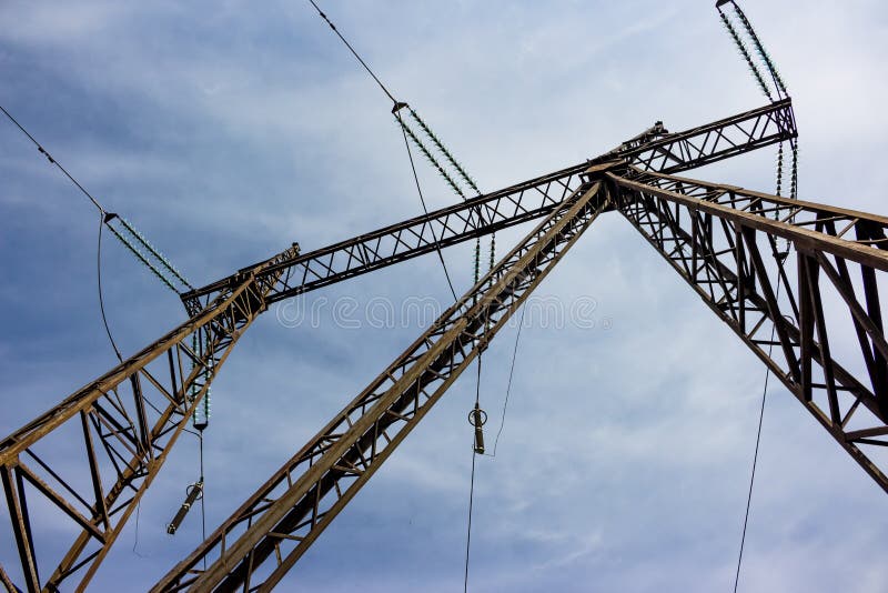 Bottom-up View of a 220 KV Overhead Power Line Tower Structure Stock ...