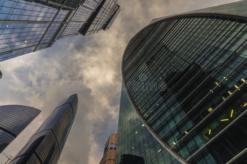 Bottom-up View of Skyscrapers and Flying Clouds Stock Image - Image of ...