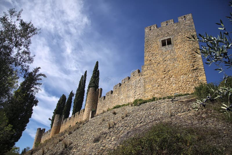 Bottom-up View To the Medieval Castle Wall and Blue Cloudy Sky Stock ...