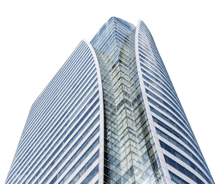 Bottom Up View Tower Office Building Isolated on White Background with ...