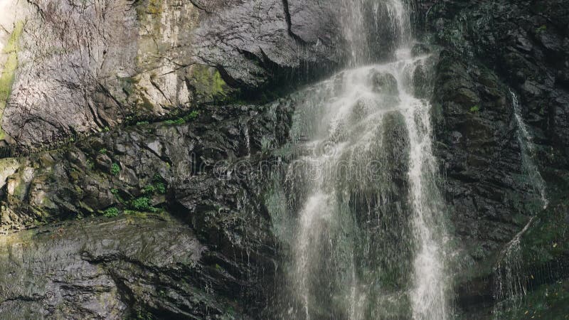 Bottom-up View of the Waterfall Water Flowing Down the Rock Stock Video ...