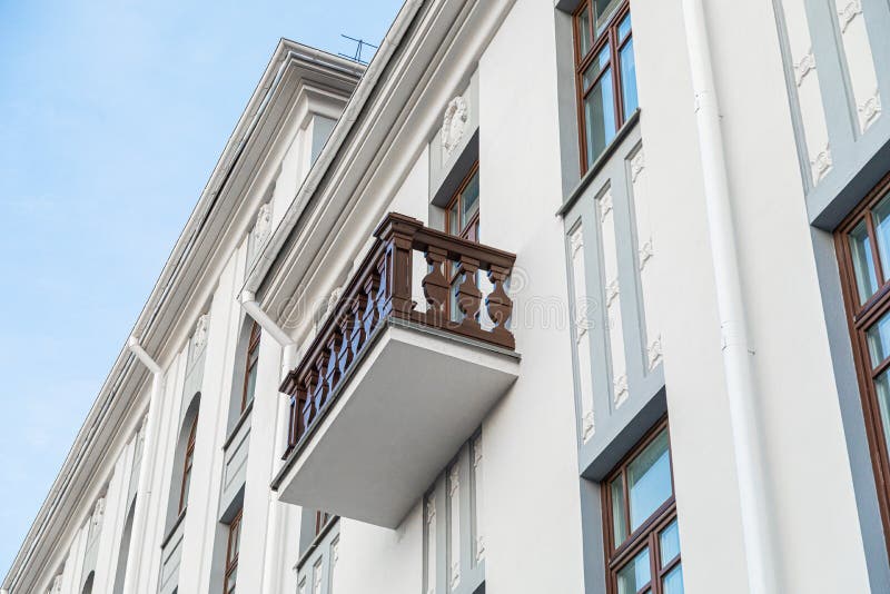 Bottom View of Balcony of White Building Stock Image - Image of city ...