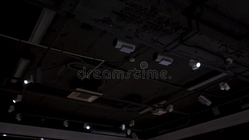 Bottom View of a Black Ceiling of a Hall Lighting with Spotlights ...