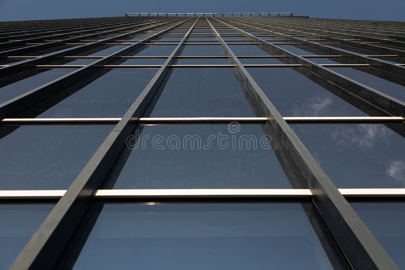 Ground View of Skyscraper`s Wall Reflecting Sky Stock Image - Image of ...