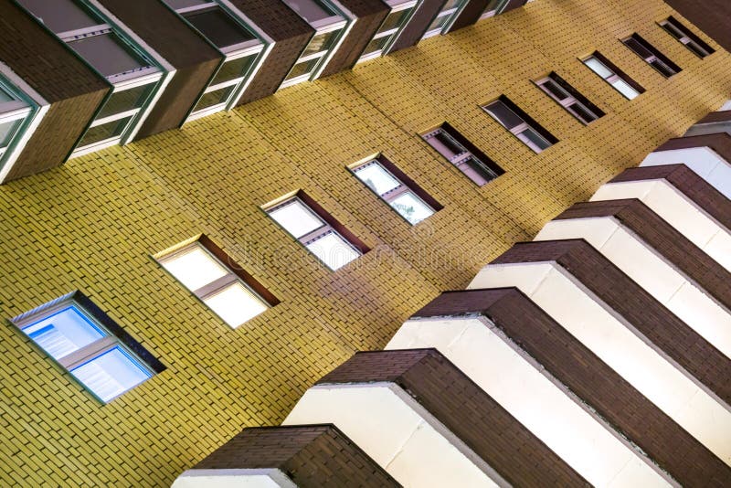 Bottom View of Brick Building Stock Photo - Image of design, geometry ...