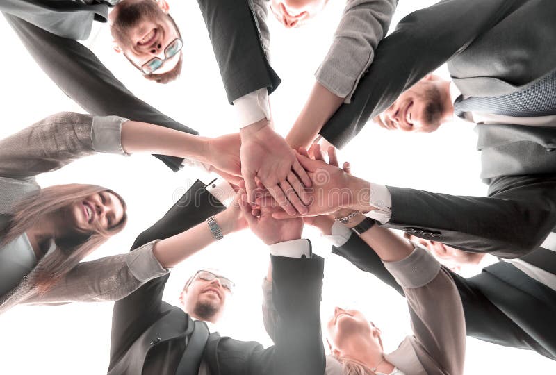 Bottom View.the Business Team is Making a Tower Out of Hand Stock Photo ...