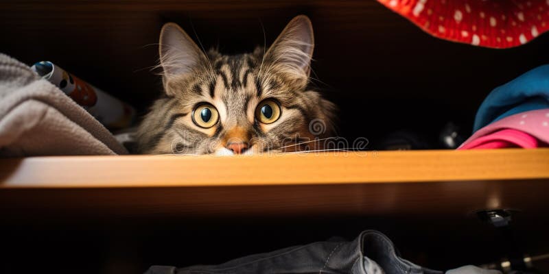 Bottom View of a Cat Looking Out from the Closet , Concept of ...
