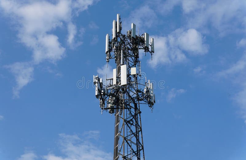 The Bottom View of a Cell Tower Providing Coverage for Smartphone and ...