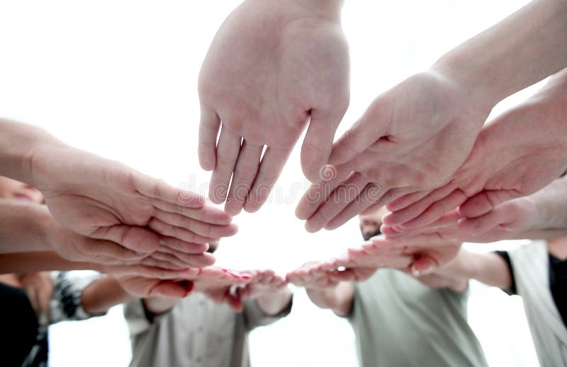 Bottom View. Circle of Hands Stock Image - Image of connect, meeting ...
