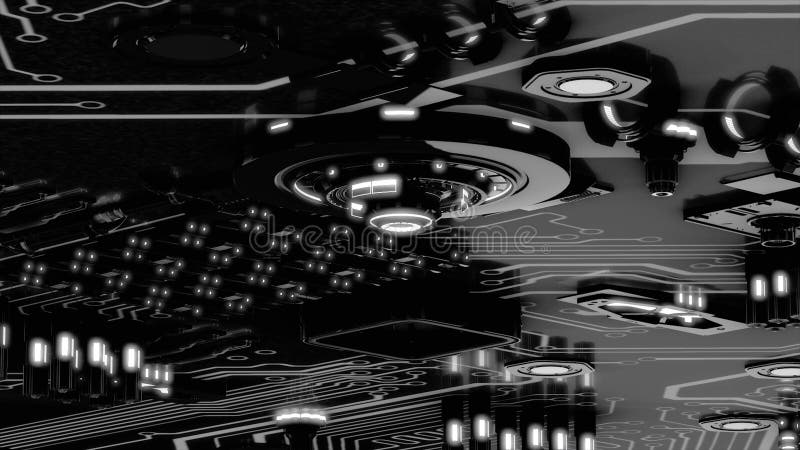 Bottom View of the Circuit Microchip and Its Elements, Monochrome ...