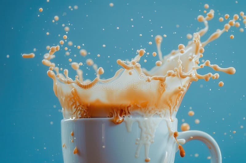 Bottom View of a Coffee Cup with Milk Splash, Morning Routine, Dynamic ...