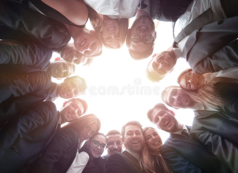 Large Business Team is Forming a Circle and Looking at the Camera Stock ...