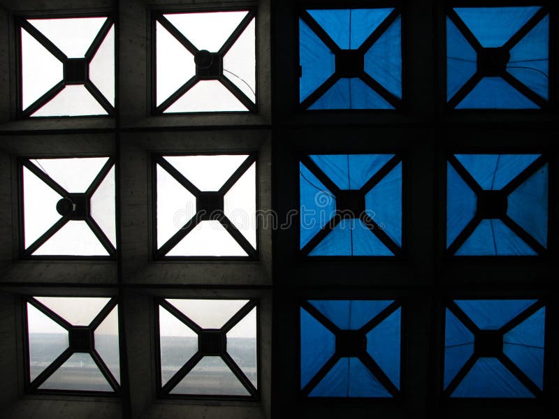 Bottom View of a Concrete and Glass Ceiling Stock Image - Image of ...