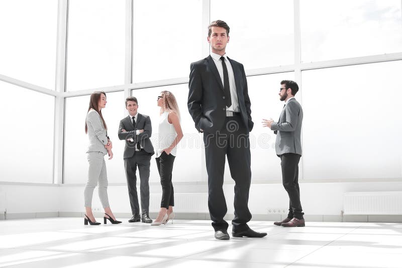 Bottom View.confident Businessman Standing in a Spacious Hall Stock ...