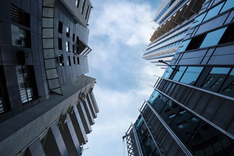Bottom View of the Construction of a Beautiful Modern Office Skyscraper ...