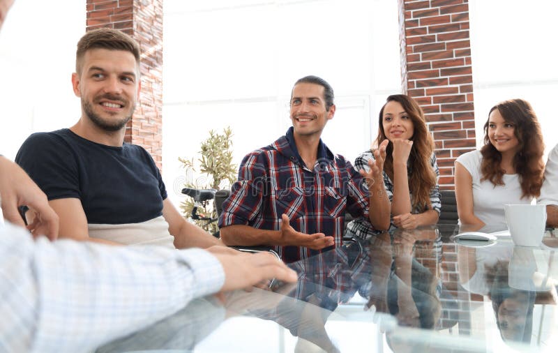 Bottom View.creative Team Talking Stock Photo - Image of communication ...