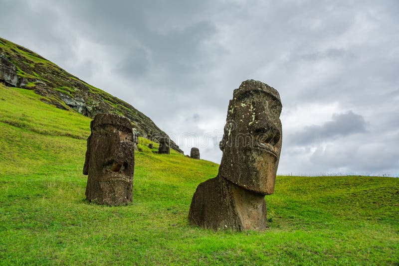 Bottom View of Crooked Moais in the Hillside Editorial Photography ...