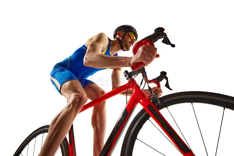 Bottom View Dynamic Image of Man, Athlete, Cyclist in Motion Riding on ...