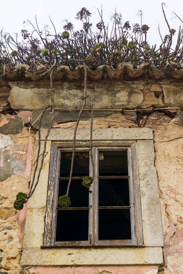 Bottom View of an Empty Dark Window of an Old Abandoned House Stock ...