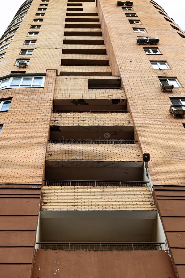 Bottom View of Facade of High-rise Brick House Stock Image - Image of ...