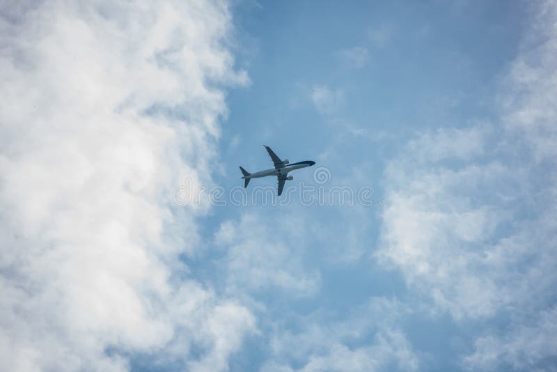 Bottom View of Flying Airplane in Sky Stock Image - Image of airplane ...