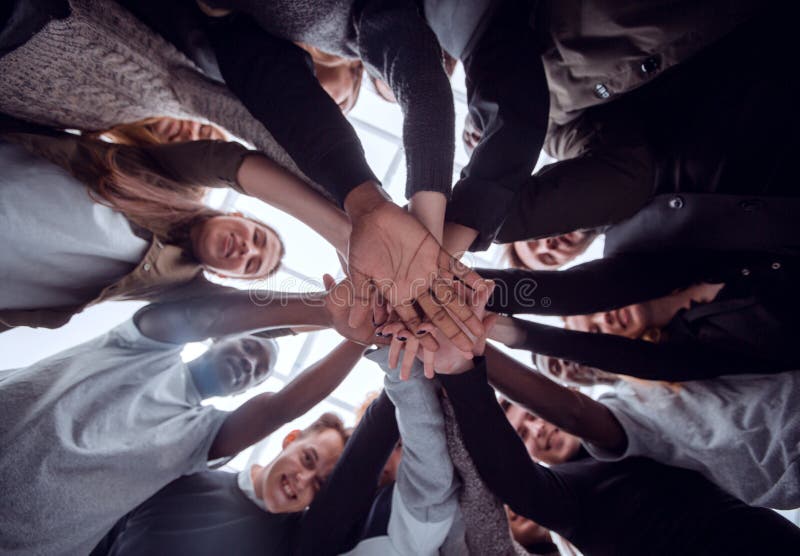 Bottom View. Group of Happy Young People Making a Stack of Hands Stock ...
