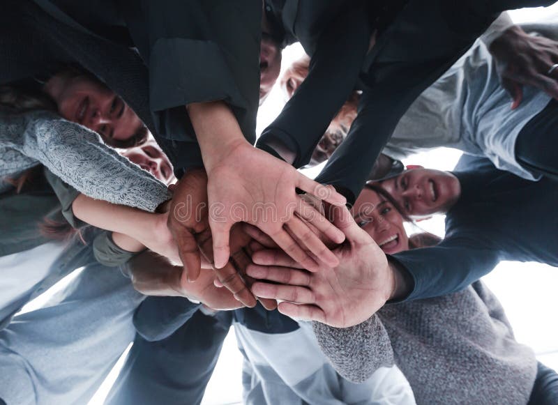 Bottom View. Group of Happy Young People Making a Tower Out of Their ...
