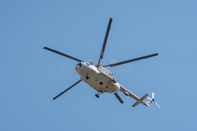 Bottom View of a Helicopter in Flight. Propellers Fixed Stock Image ...