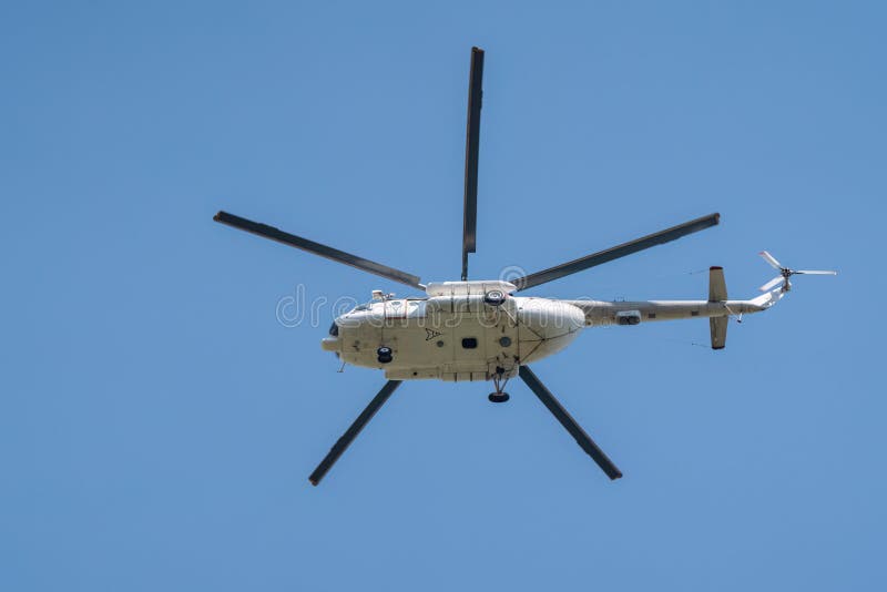 Bottom View of a Helicopter in Flight. Propellers Fixed Stock Image ...