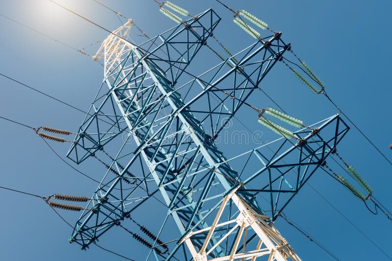 Bottom View of High Voltage Pole Power Transmission Tower, High Voltage ...