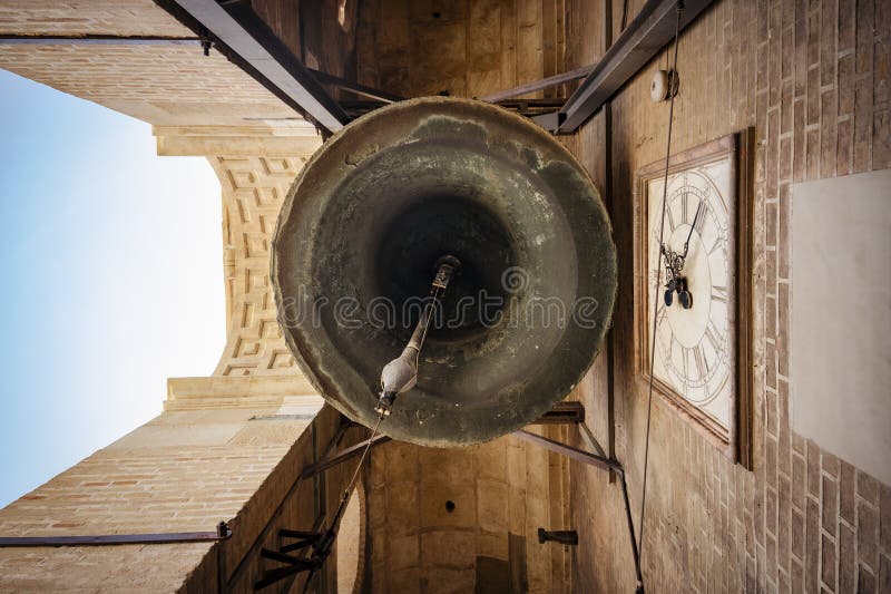 Bottom View of the Inside of a Large Metal Bell Located Inside a Stone ...